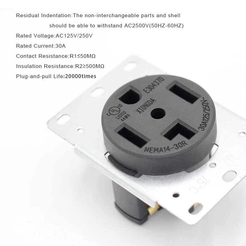 250v 30a Nema 14-30r Flush Mount Receptacle Socket & 3 Pole 4 Wire Oem