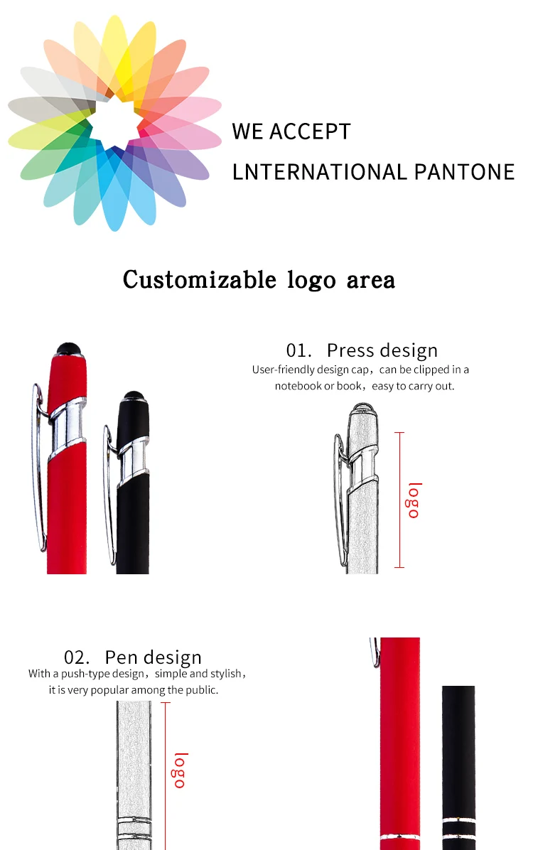 Customized Logo Stylus Pens - Promotional 2 in 1 Touch Screen Pens