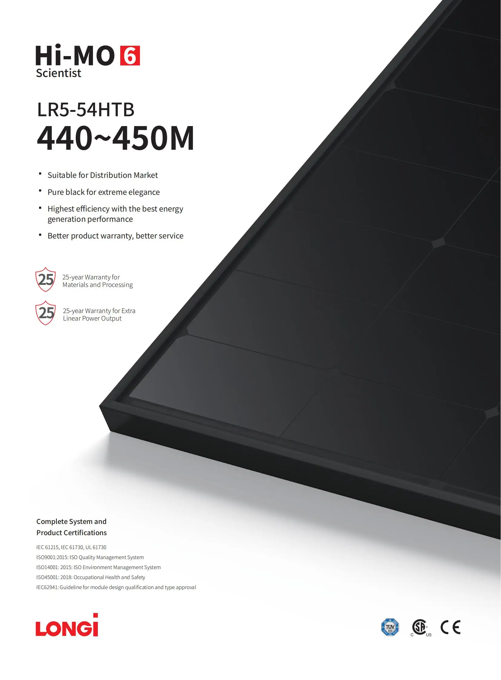 Longi Hi-mo X6 New Generation Hpbc Cells Eu Stock Lr5-54htb All Black Panneau Solaire 440w 445w ...