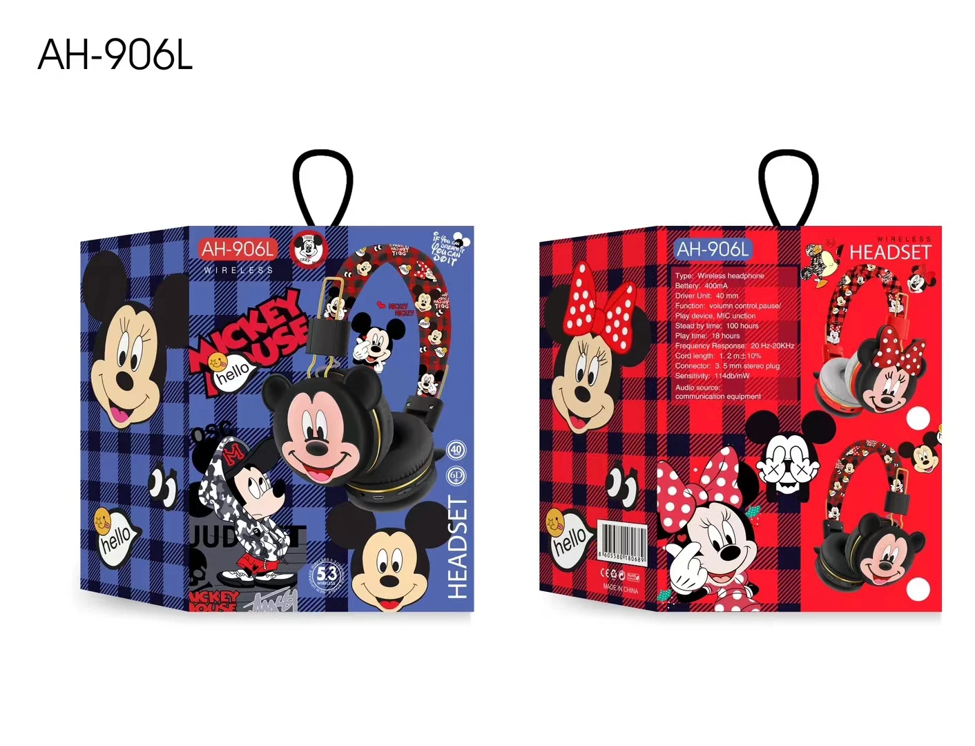 2024 AH906L Minnie Mickey Mouse Wireless Headset for Kids