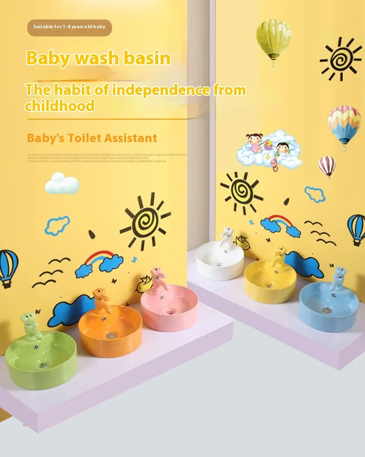 Small Size Round Ceramic Wash Basin for Kindergarten Children