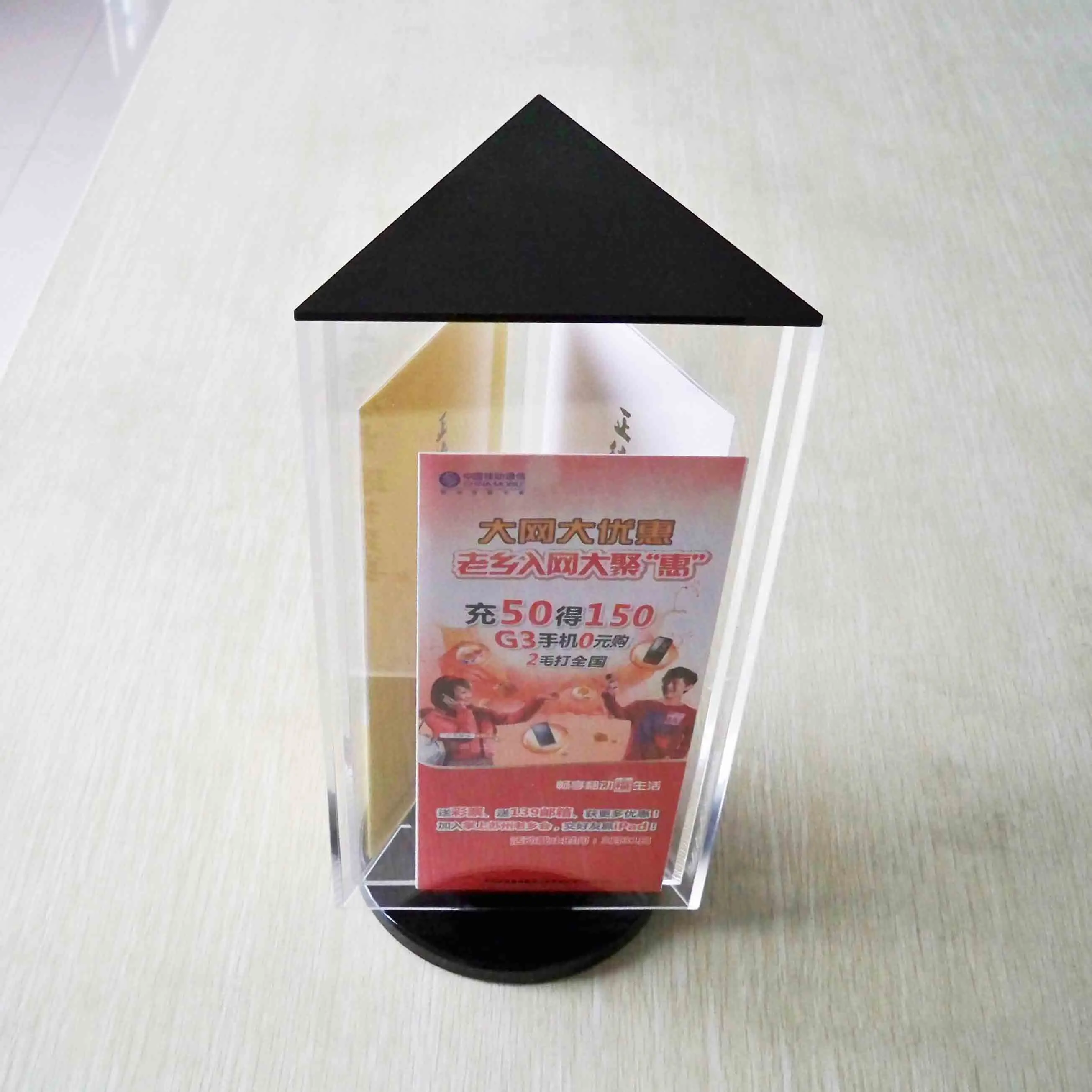 Acrylic Rotating Table 3 Sided Rotating Triangle Clear Advertising Card ...