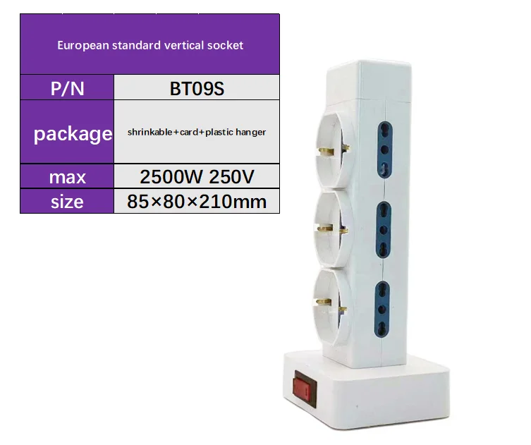 Italian Adapter European Standard Vertical Socket Three Sided Vertical ...
