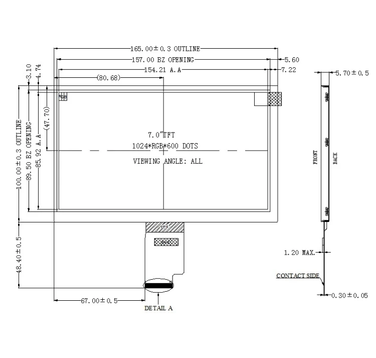 7 Inch IPS LCD Display - 1024x600 Resolution - LVDS Interface
