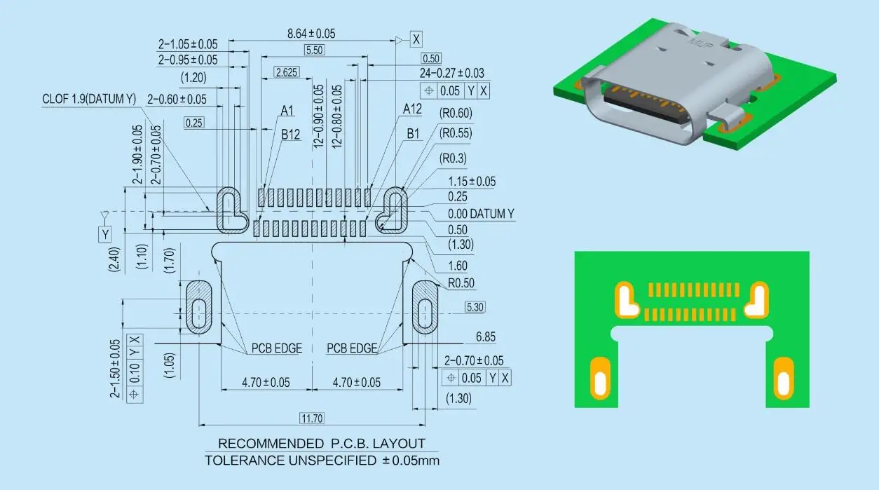 MUP-U22001 24PIN Mid-Mount Dual-Row SMT USB TYPE C Connector