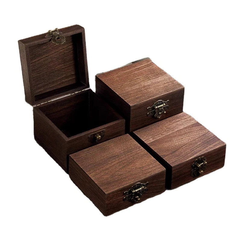 Black Walnut Solid Wood Retro Square Small Wooden Box Storage Storage ...