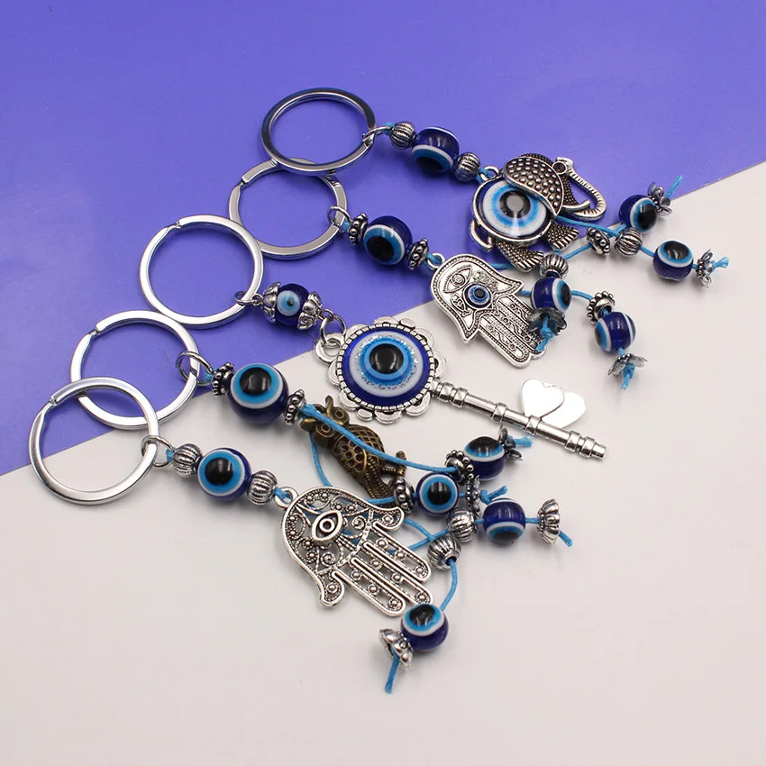 Turkish Evil Eyes Hamsa Hand Keychains Turkish Blue Evil Eye Beads ...