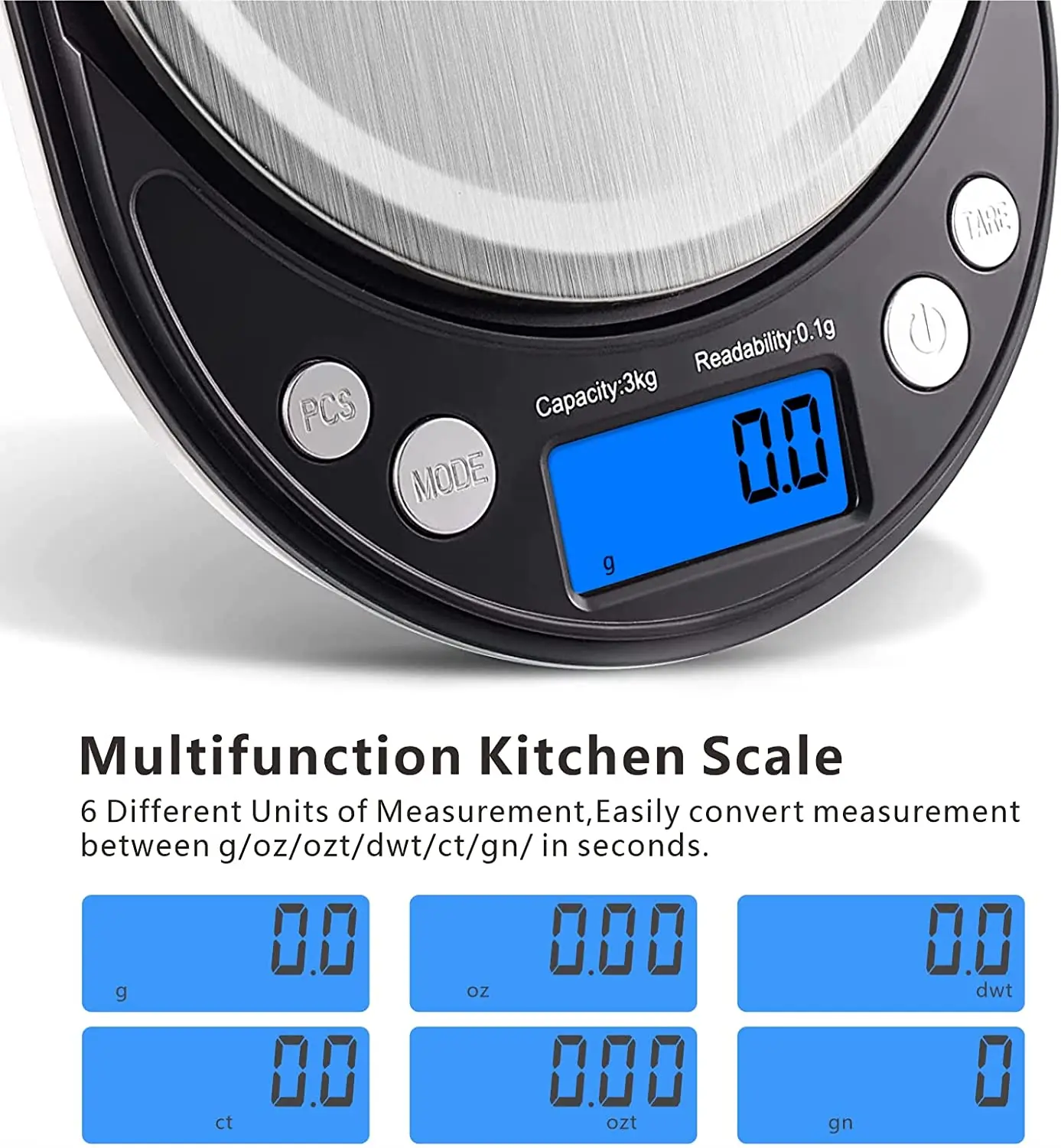 USB Cable Rechargeable Digital Kitchen Food Scale 3kg/0.1g with Multi ...