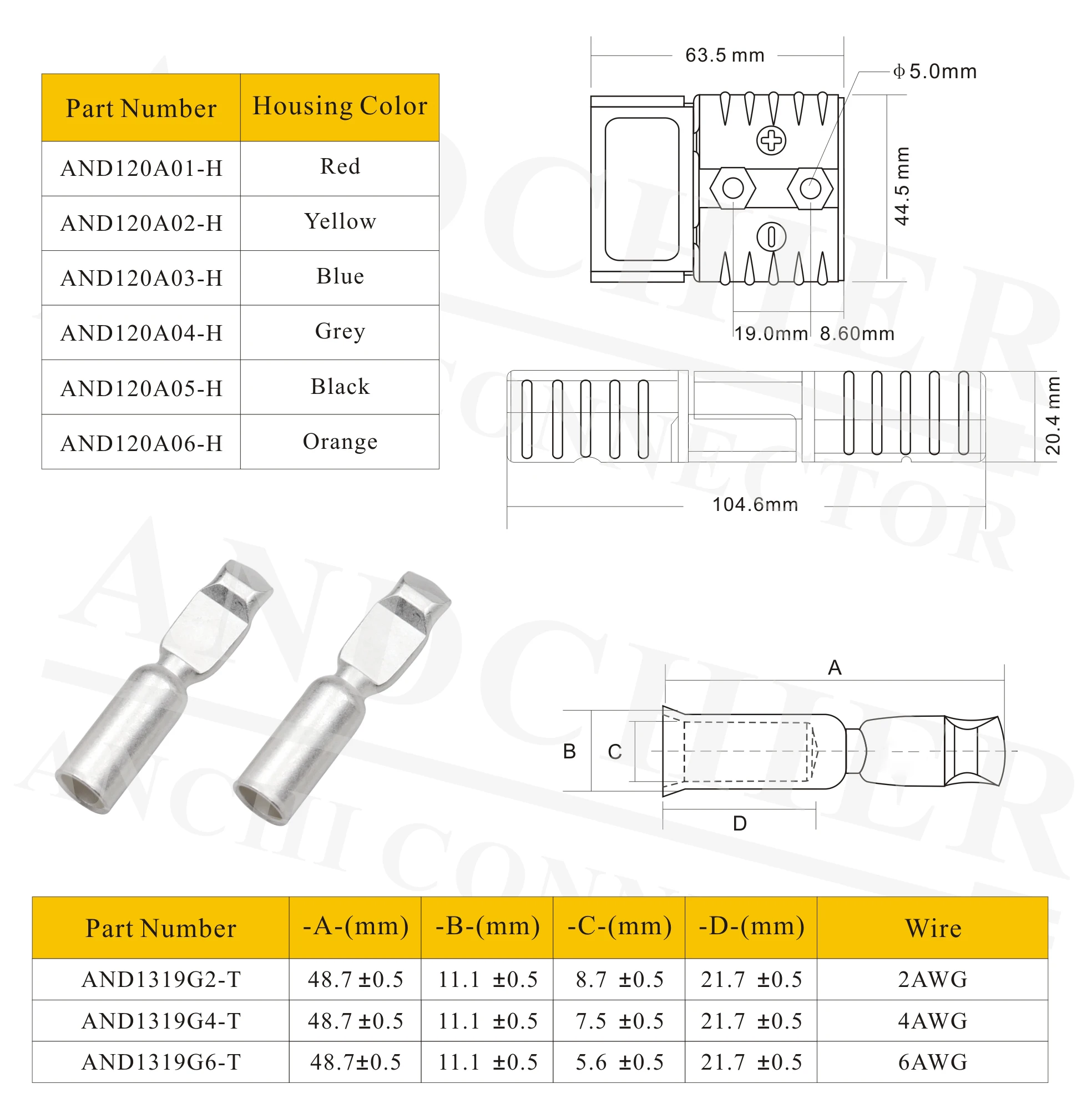 2 Pin Battery Connector 120A 600V - High Current DC Power
