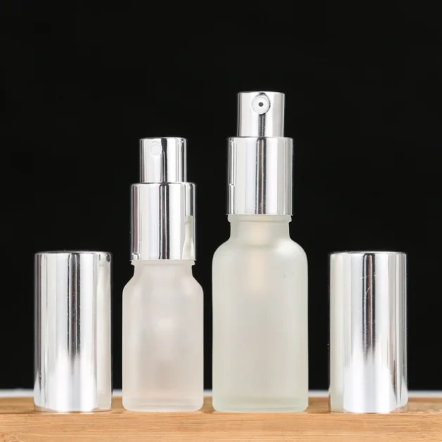 White Frosted Glass Pump Perfume Spray Mist Bottles