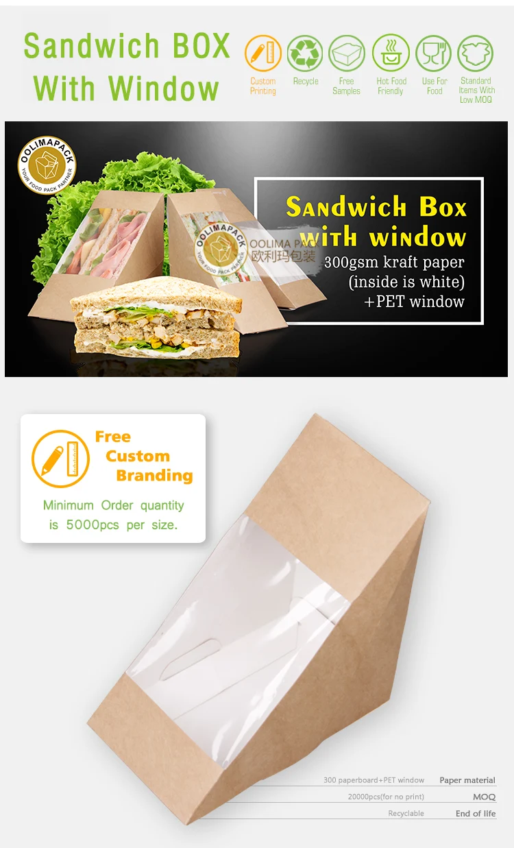 Wholesale Takeaway Triangle Paper Sandwich Packaging Box With Clear Pvc ...