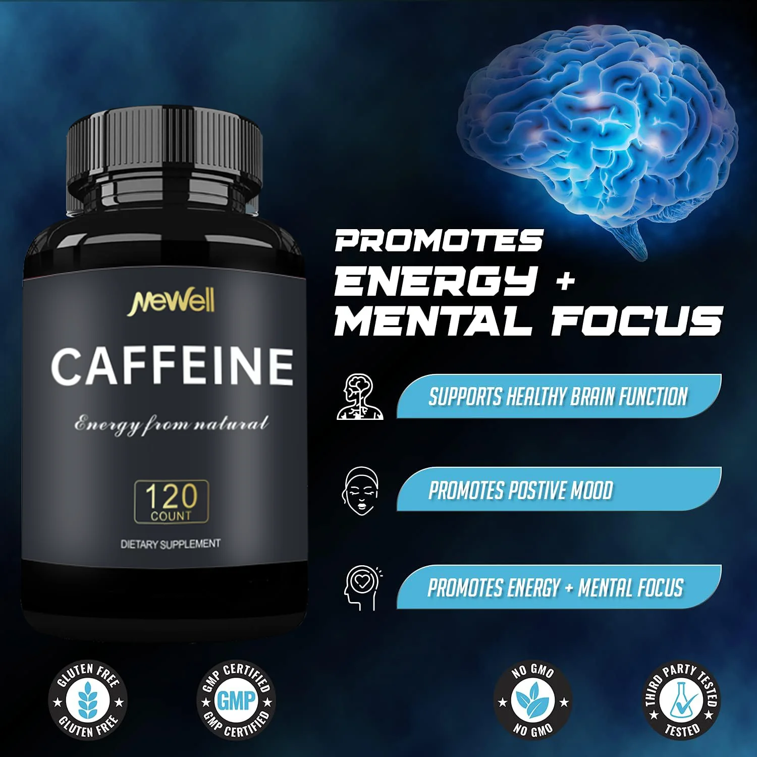 Caffeine Capsule 200 Milligrams Quick Acting Energy Supplement for Men ...