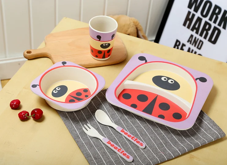 Cute Cartoon Ship Design Children Dinner Plate 3pcs Bamboo Fiber Kids ...