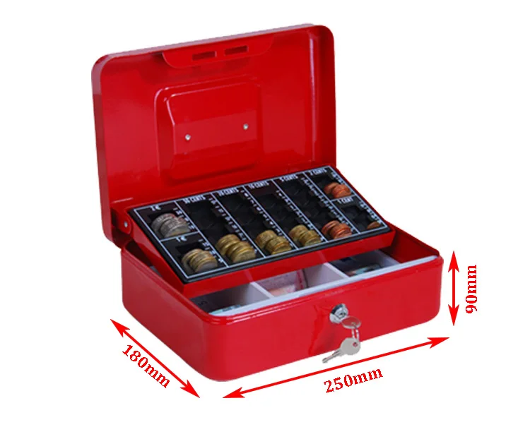 Secure Metal Cash Money Box with Removable Cash Tray