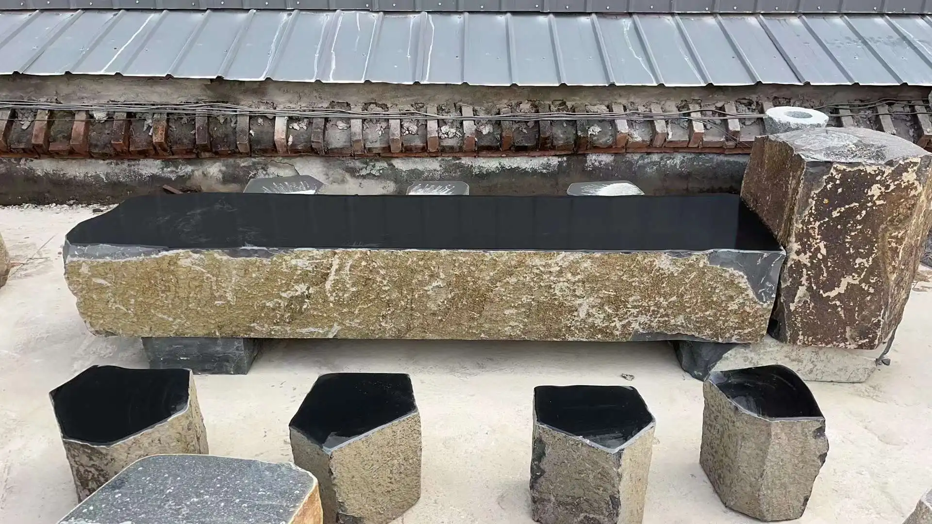 Wholesale Black Basalt Granite Stone Outdoor Garden Sitting Chair Bench ...