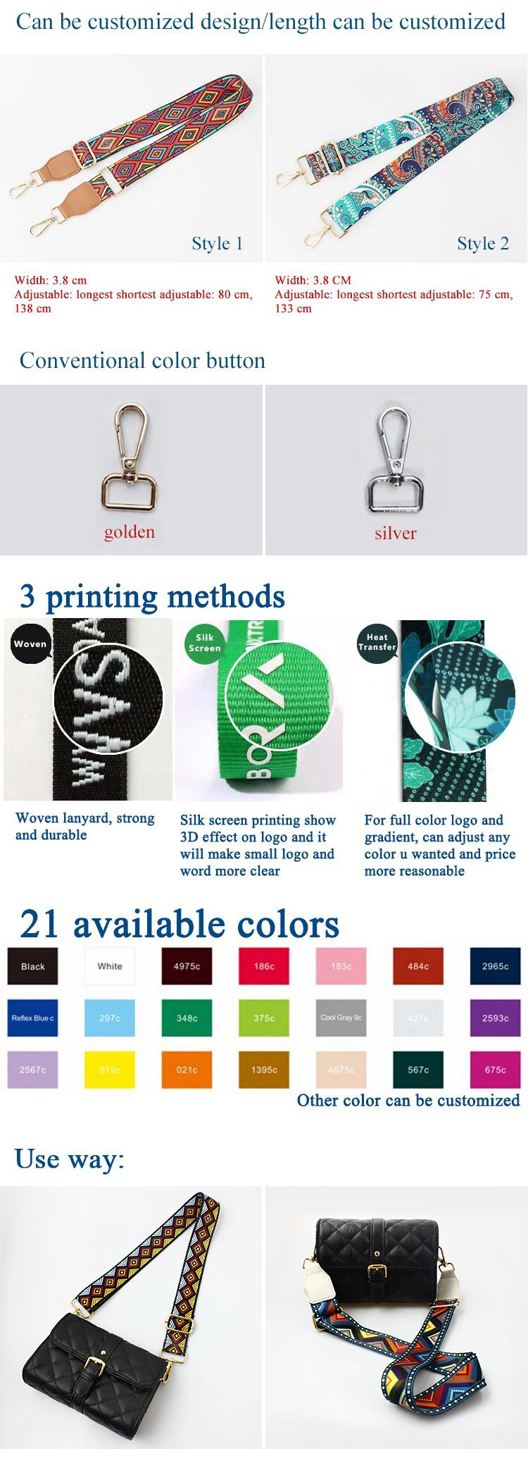 Customized Fashion Adjustable Shoulder Bag Strap For Handbag ...