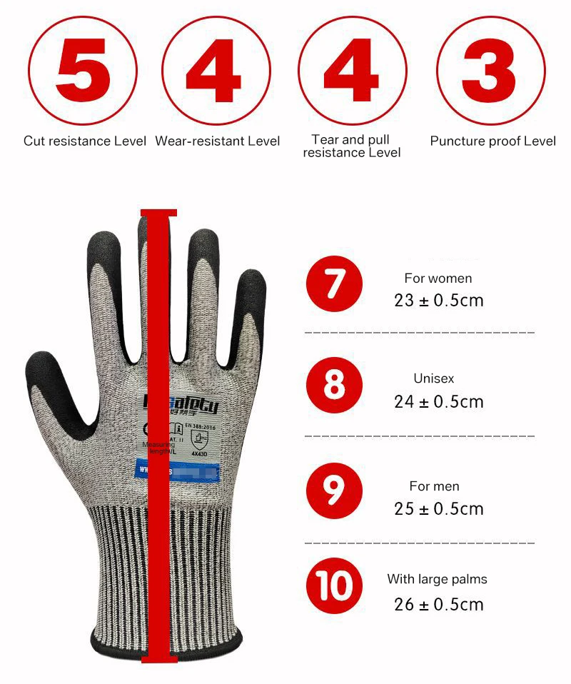 General Purpose Hppe En388 Glass Garden Protective Industry Anti Cut Level 5 Work Safety Cut ...