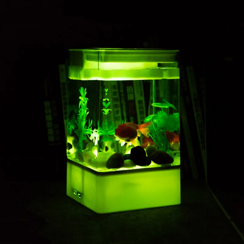 Mini Desktop Usb Aquarium Fish Tank Fun Mini Desktop Self-cleaning Lazy ...
