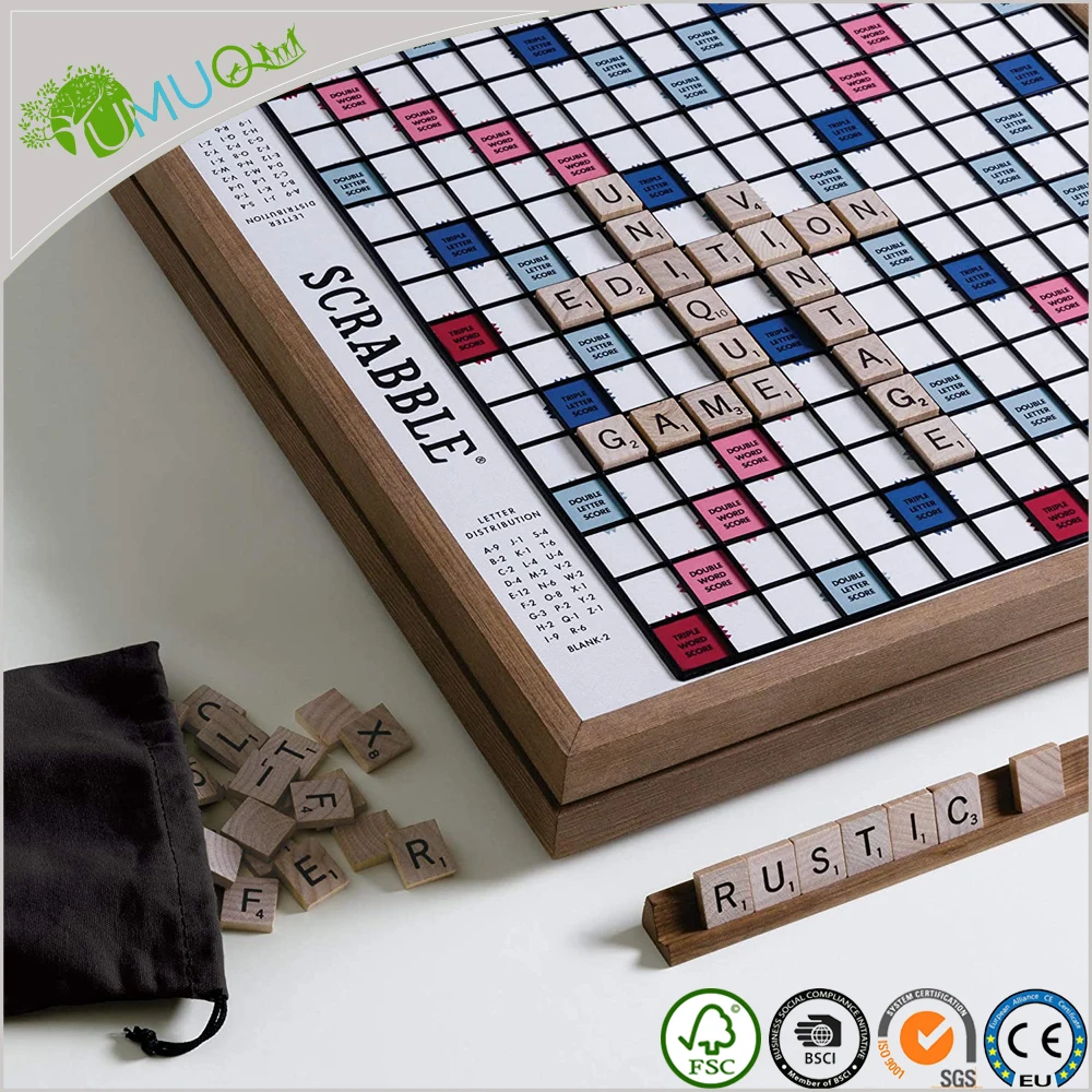 Yumuq Educational Deluxe Wooden Scrabble Board Game Set,Natural Wood ...