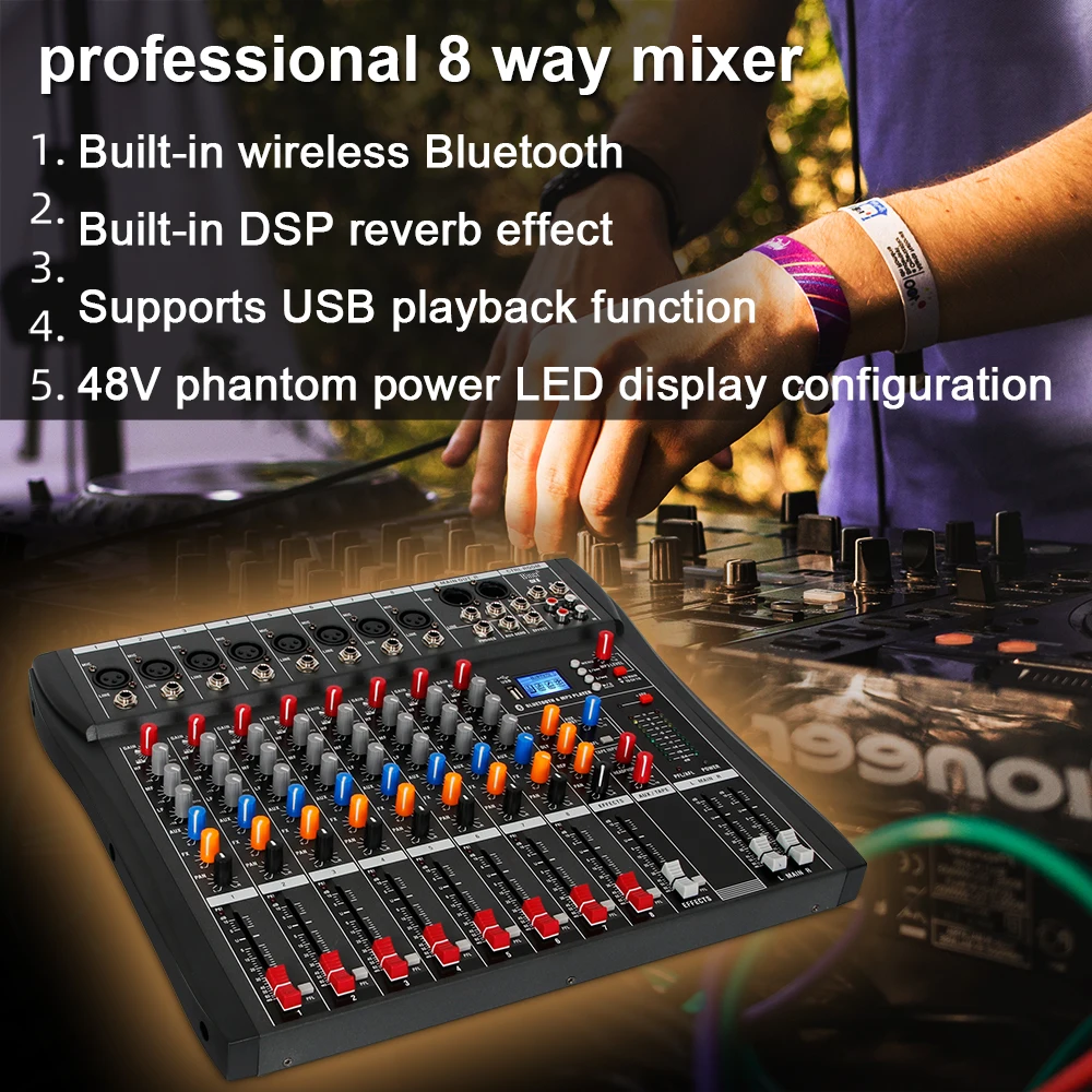 Biner DX8 Professional Audio Mixer - 8 Channel Mixing Console