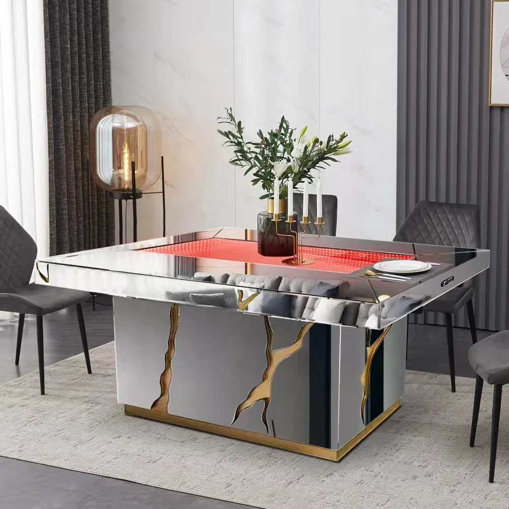 2021 Modern Mirrored Dining Table Rectangle Buffet Table With Fireplace ...