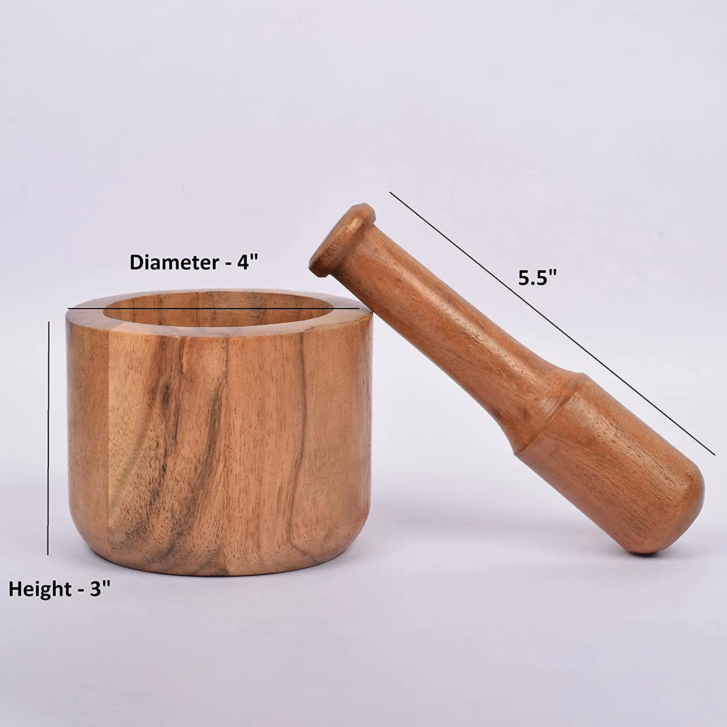 Mortar And Pestle Wooden Spice Grinder Manual Garlic Masher Pepper ...