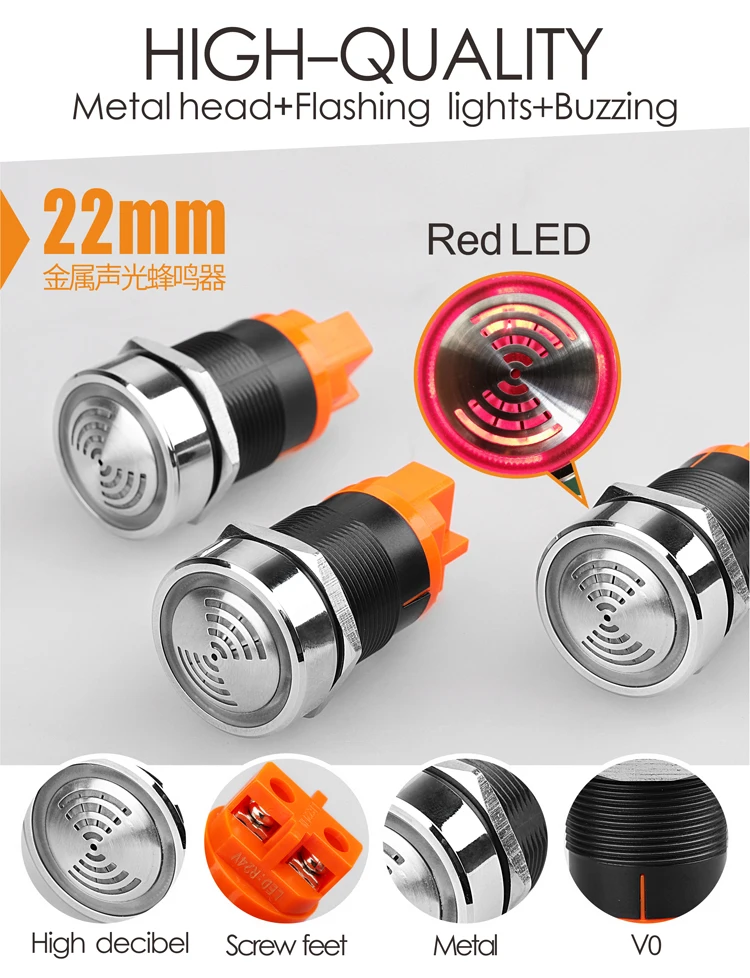 Lanboo Ad16-22sm Flash Led Alarm Indicator Light Signal Lamp Flashmetal Buzzer Dc12v Dc24v Ac ...