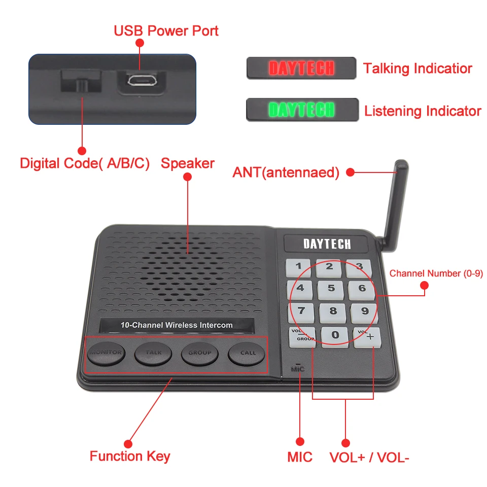 Daytech CI02 27 Channels Home Office Store 2 Way Intercom