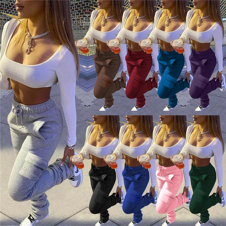 New Womens Joggers With Pockets Stack Jogers 8 Colors Cargo Pants ...