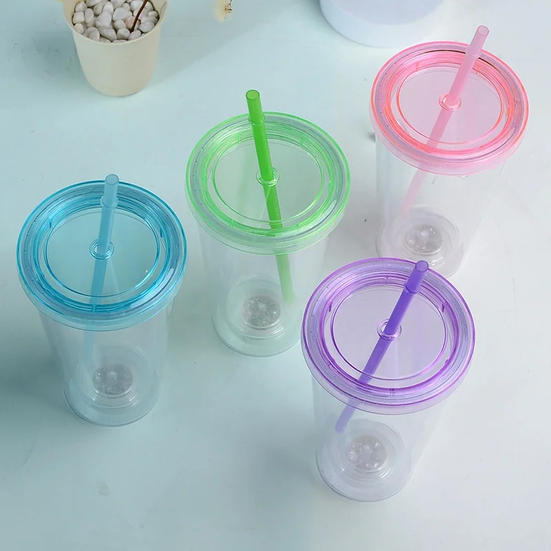 16oz Acrylic Colorful Flash LED Water Bottle Light-Up Double-Layer ...