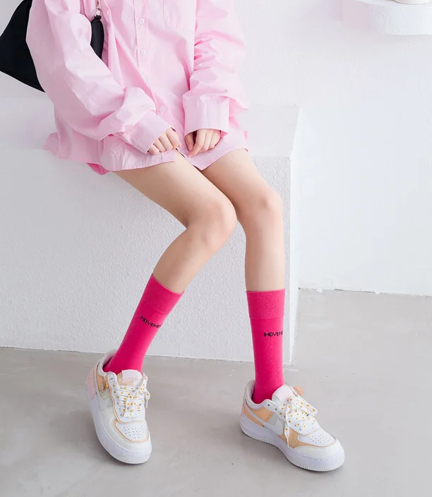 Long Tube Solid Color Socks Pure Letter Women Socks Multi Color Lady ...