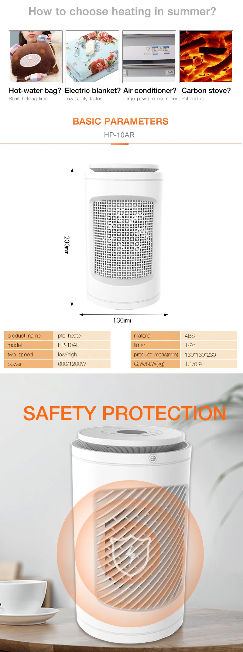 Smart Round Heater - 500W PTC with Wifi and Adjustable Thermostat