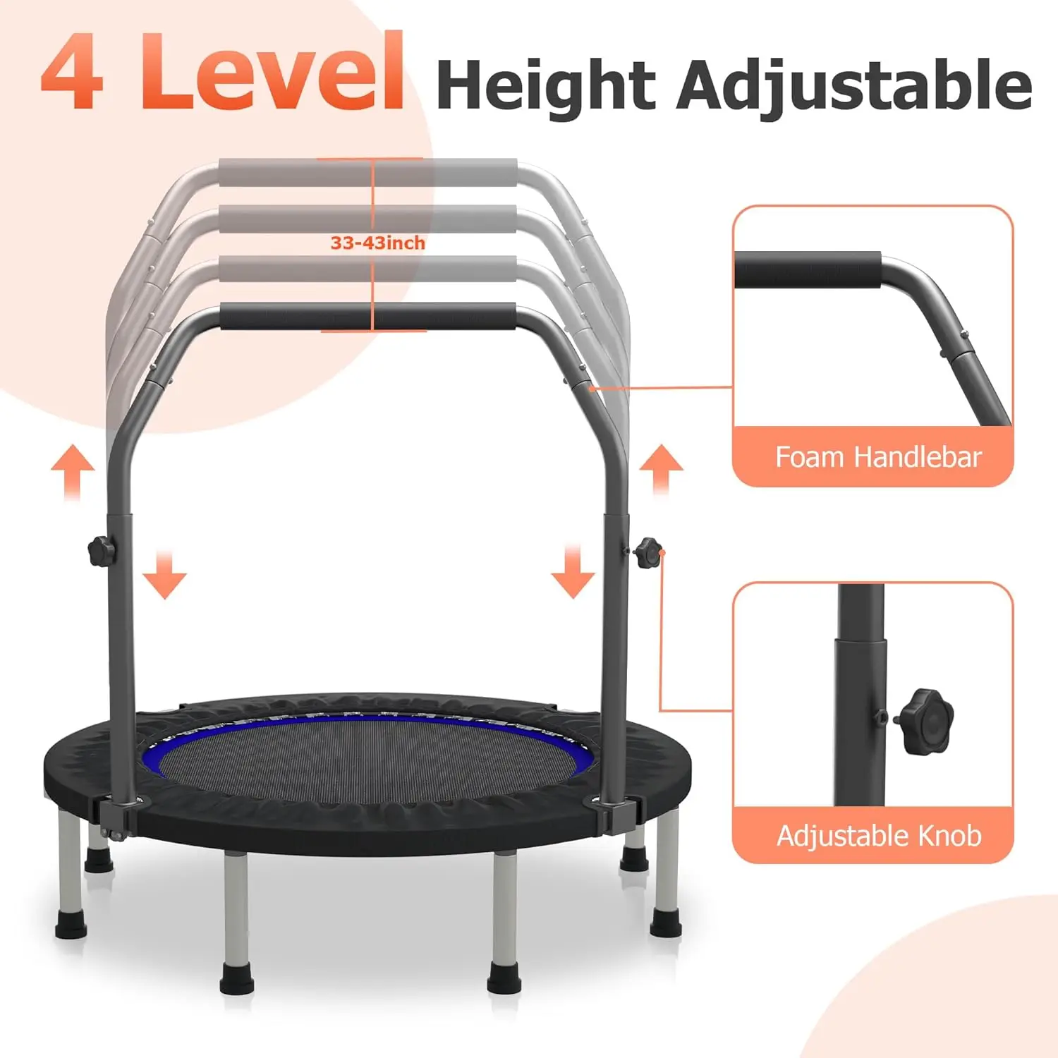 40-Inch Mini Folding Trampoline with Handrail Portable Jumping Exercise ...