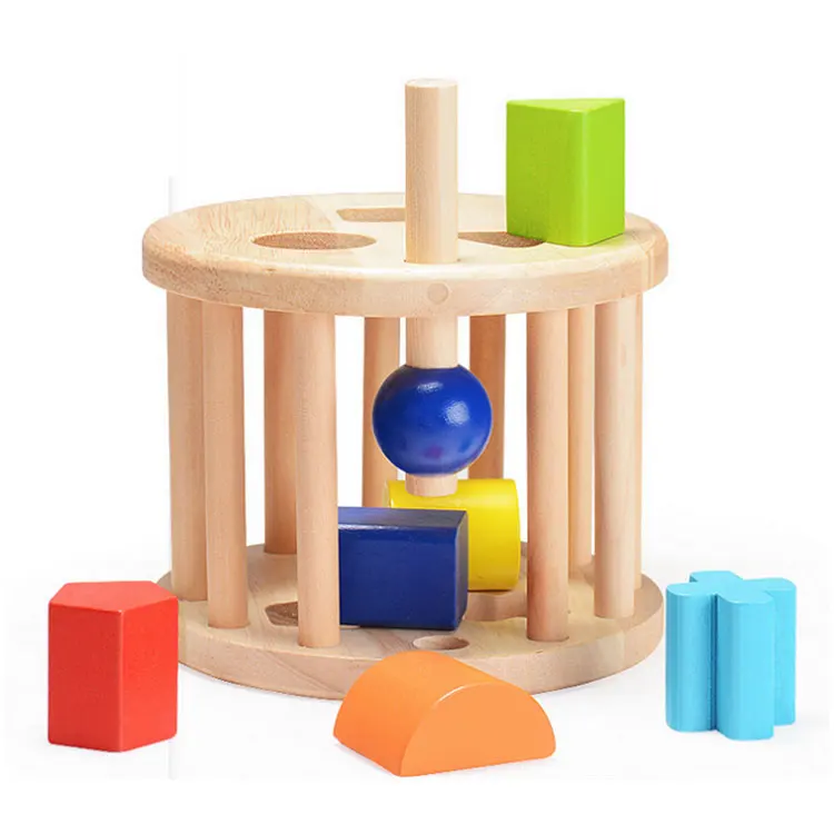 Wooden Matching Building Blocks Geometric Shape Color Sorter Toy ...