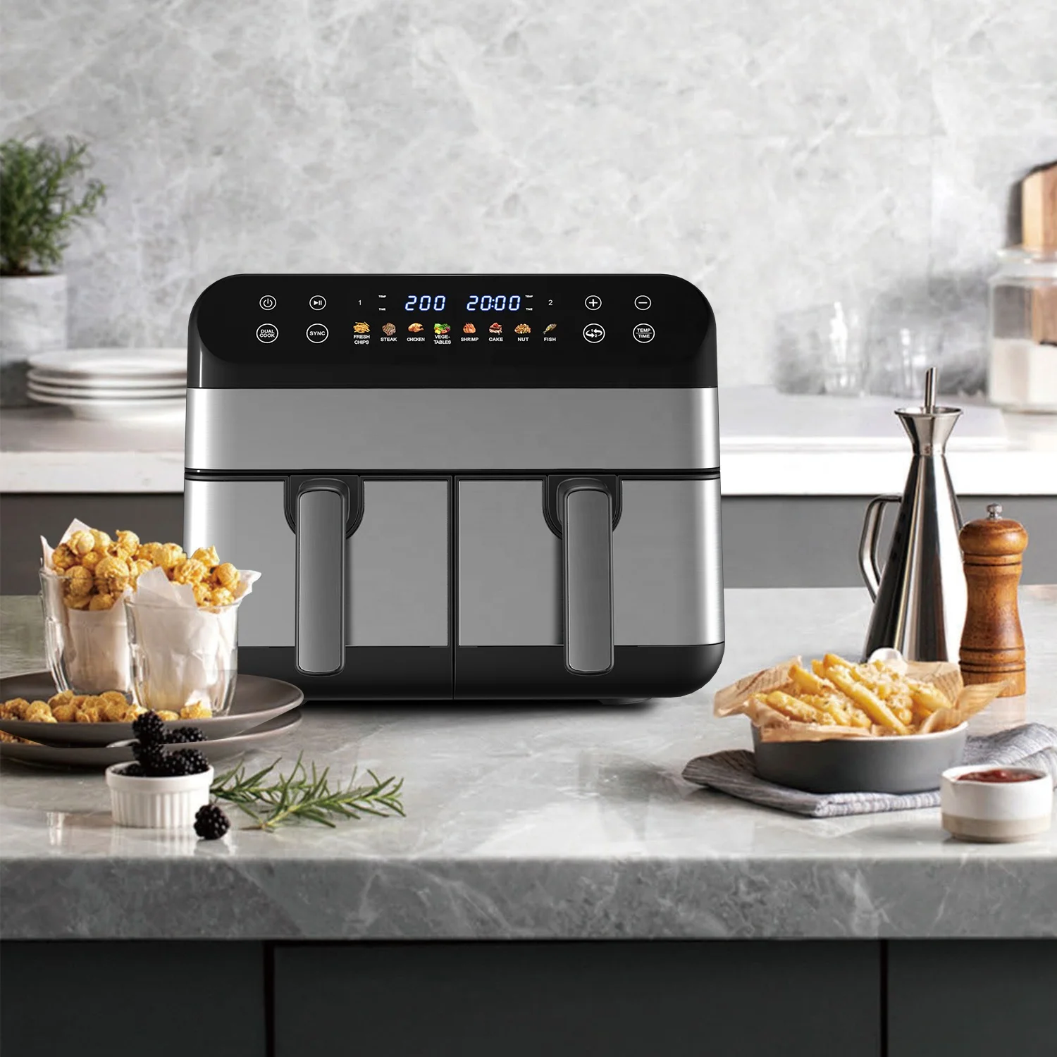 Double Basket Air Fryer 5l+5l Independent Cooking Dual Zone Digital Led ...