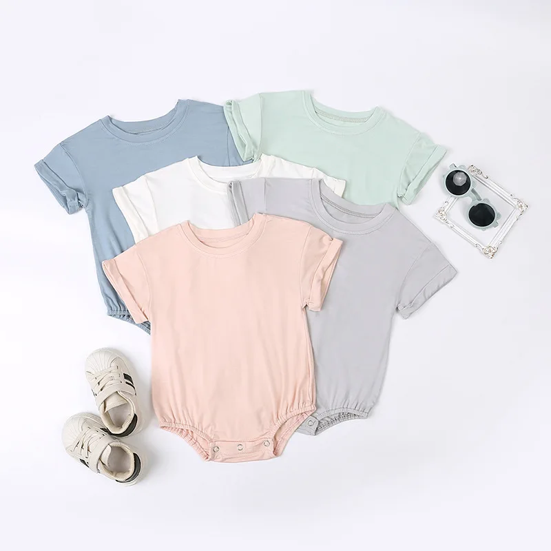 Sublimation Blank Clothes Infant Baggy Bubble Romper Bamboo Fiber Solid Color Short Sleeve Girls ...