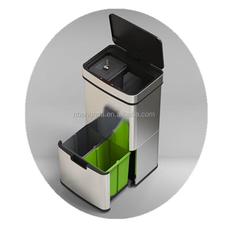 72L Stainless Steel Recycling Sensor Bin - 3 Compartments for Wet/Dry ...