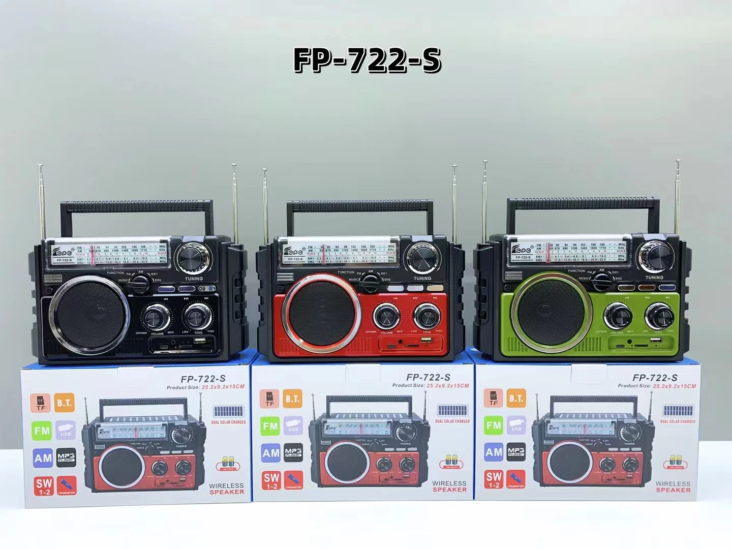 Dual Solar Speaker Fp-722-S: Portable AM/FM SW Radio with Sub Woofer ...