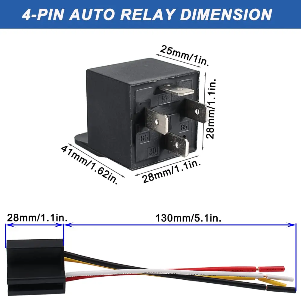 Car Relay Harness 12v 40a 4 Pin Spst Harness Sockets With Color-labeled ...
