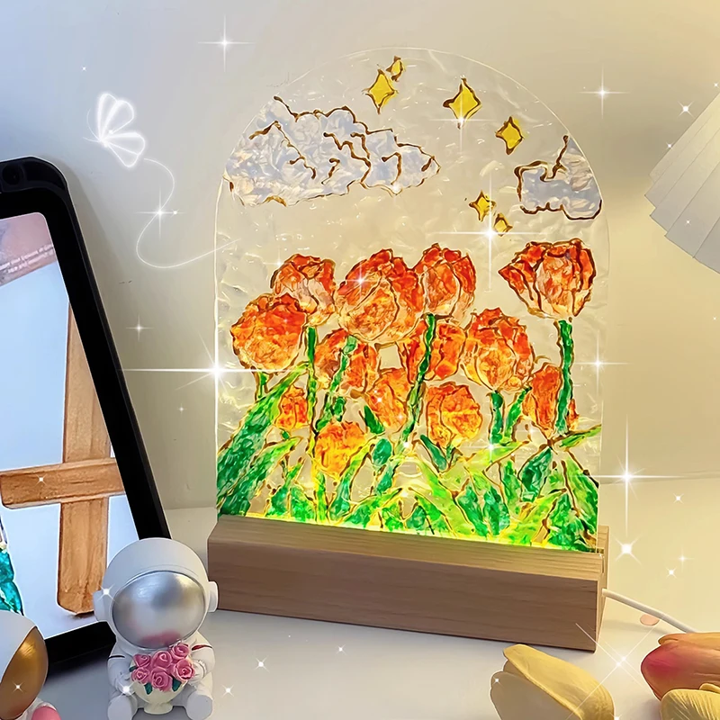 Paint Your Own Lamp Art Kit - DIY Colorful Tulip LED
