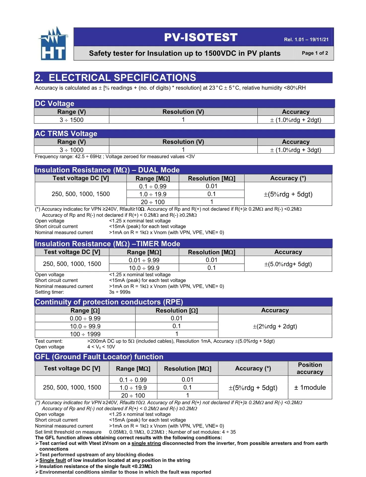 Italy HT PV-ISOTEST 1500V DC Electrical Test Instrument 1-Year Warranty ...