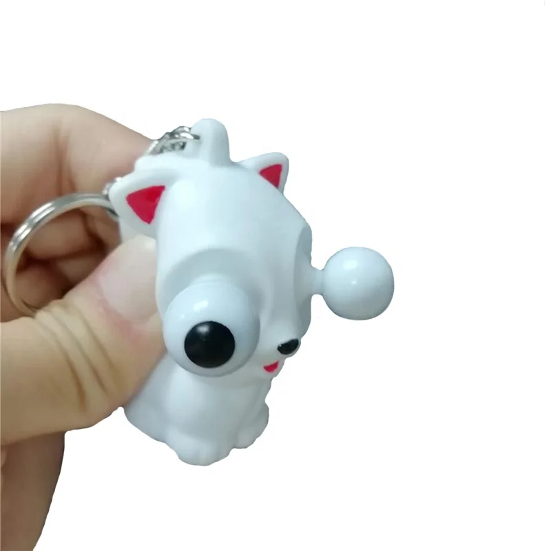 Hot Sell Pvc Animal Custom Eye Popper White Cat Keychain - Buy White ...