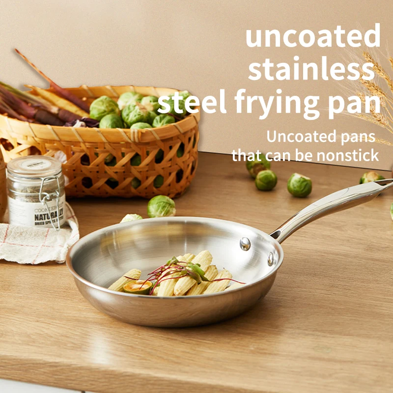 Factory Thickened 3 Layers Stainless Steel Frying Pan With Lid Non ...