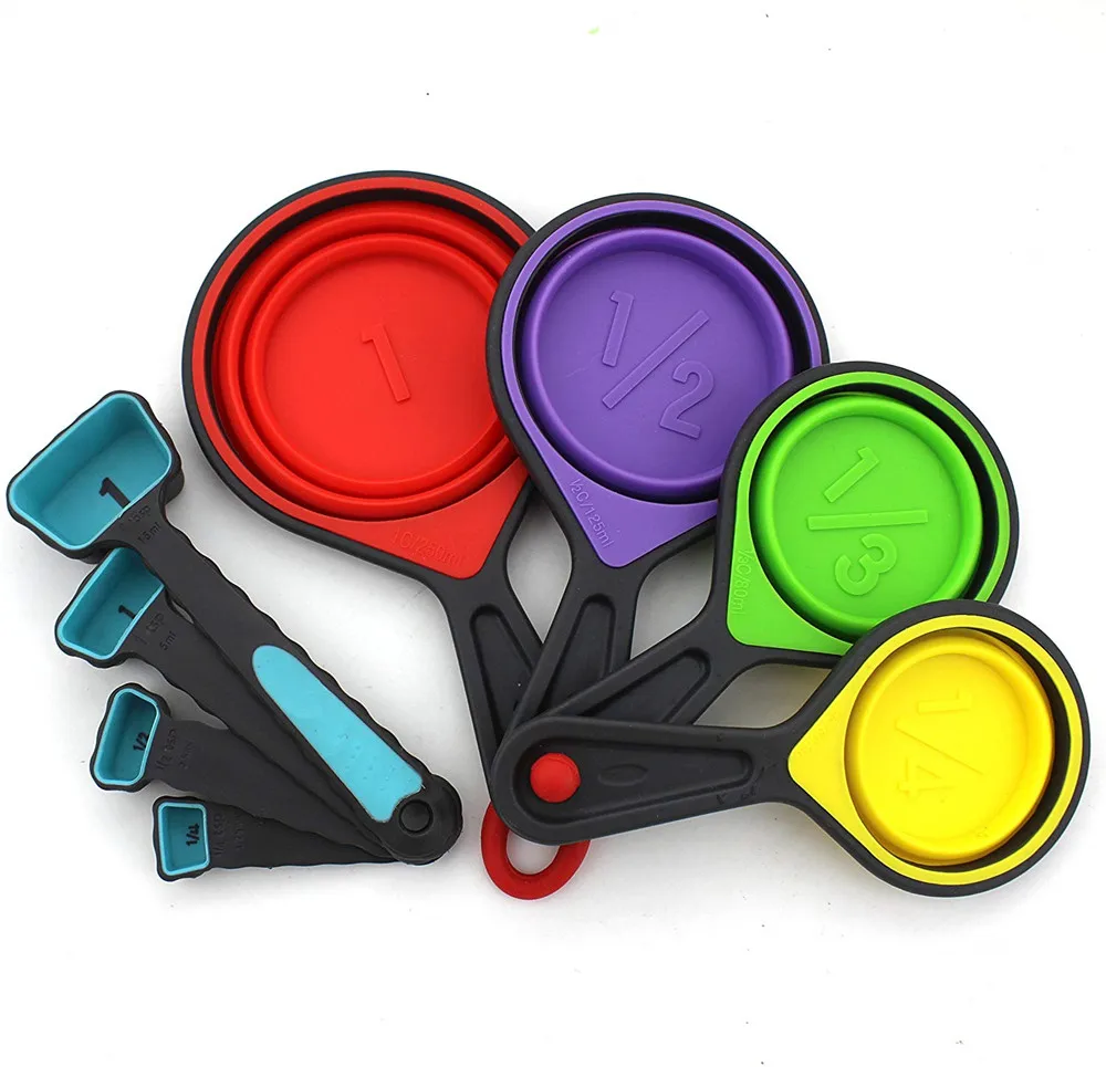 Non-stick 8pcs Collapsible Silicone Measuring Cups And Spoons Set ...