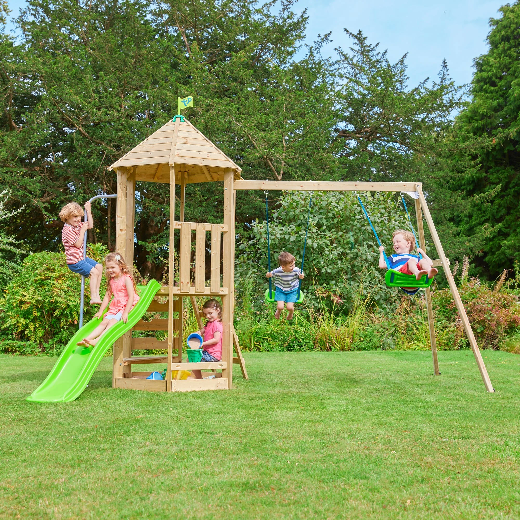 Custom Home Backyard Wood Swings Set With Slide Slide Playground ...