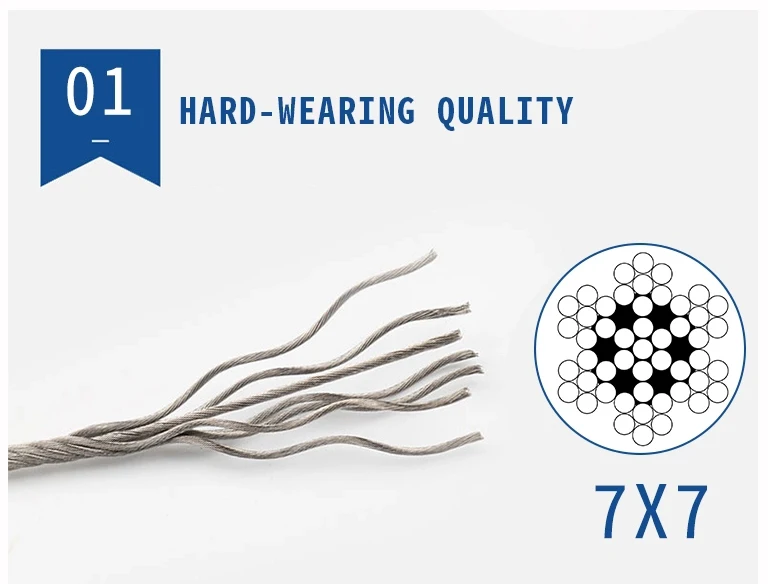 304 316 7x7 Stainless Steel Wire Rope 1.2mm Stainless Steel Wire Rope ...