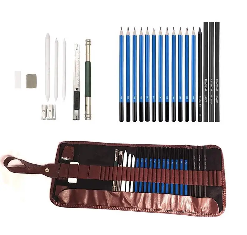 Bview Art Yiwu Drawing Pencil Sketch Set With Roll Up Canvas Pencil Bag ...
