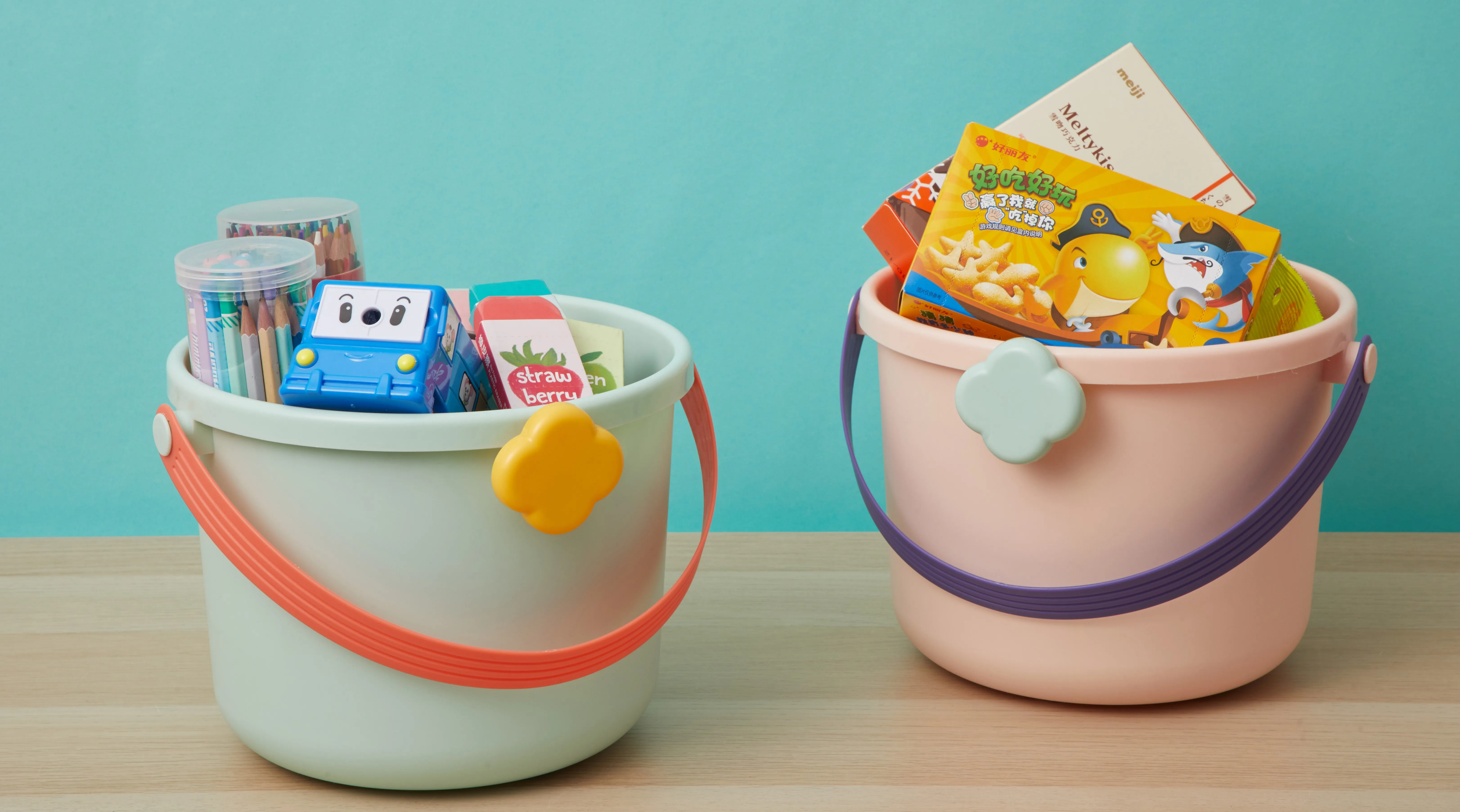 Toy Storage Bucket with Lid Cartoon Children's Building Blocks Portable ...