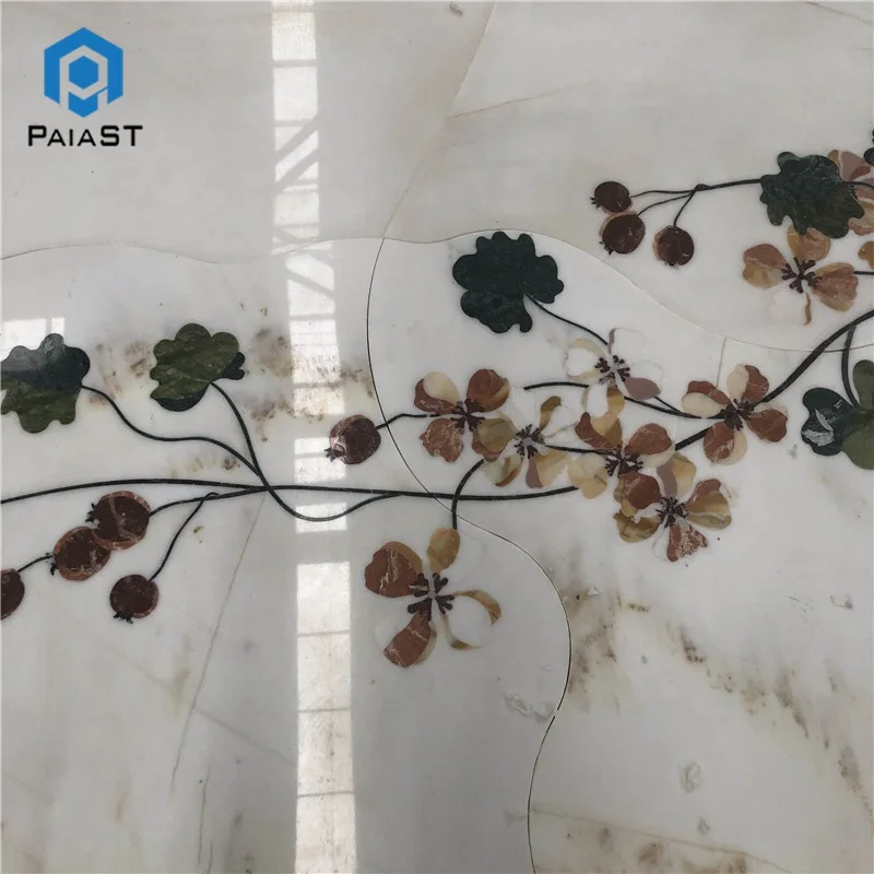 Luxury Waterjet Stone Cutting Square Marble Floor Inlay Flooring Flower ...