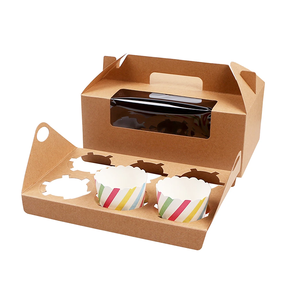 1-2-4-6 Hole Cupacke Kraft Paper Portable Box Packaging Mini Cake Paper ...